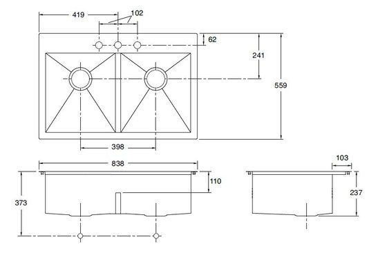 Cuba Dupla de Embutir/Sobrepor Kohler Vault Smart Divide - Inoxlon